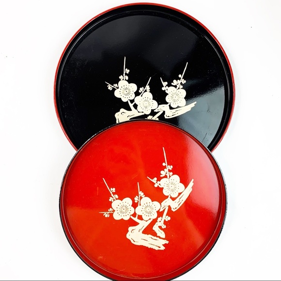 Vintage | Dining | Vintage Japanese Red Black Lacquer Plate Trays ...